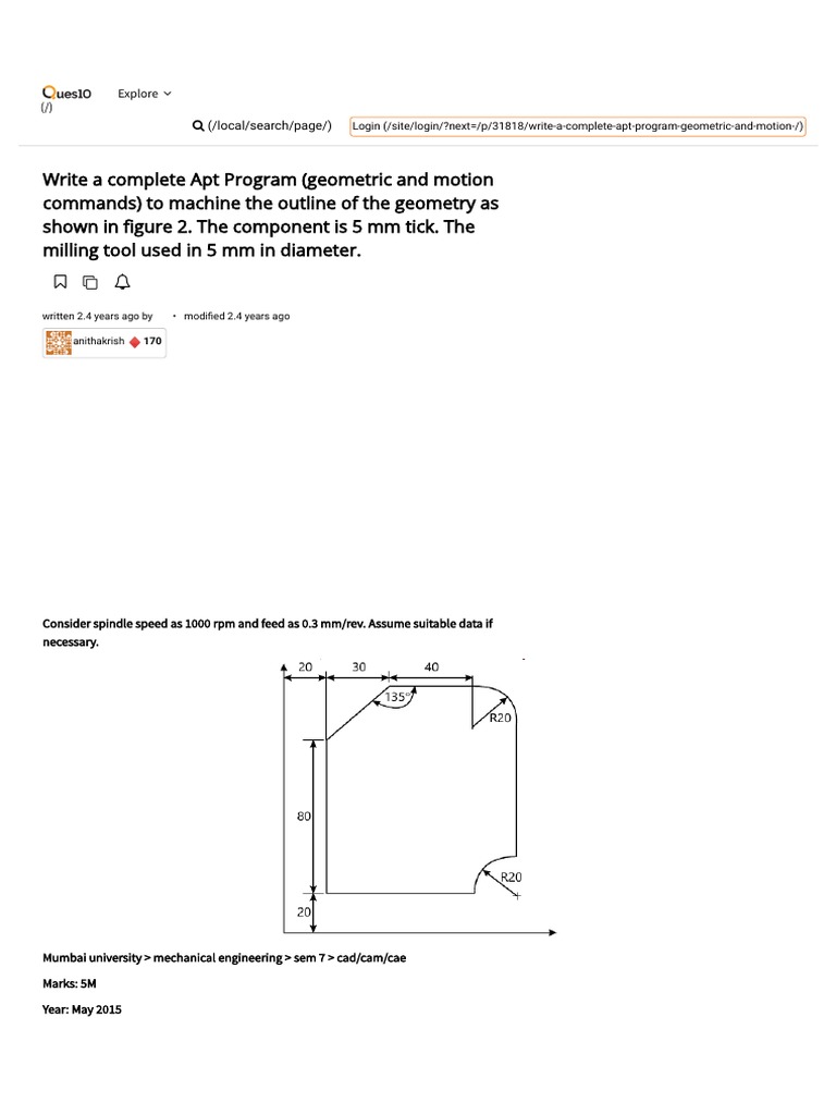 Write A Complete Apt Program (Geometric and Motion Commands) To Machine ...