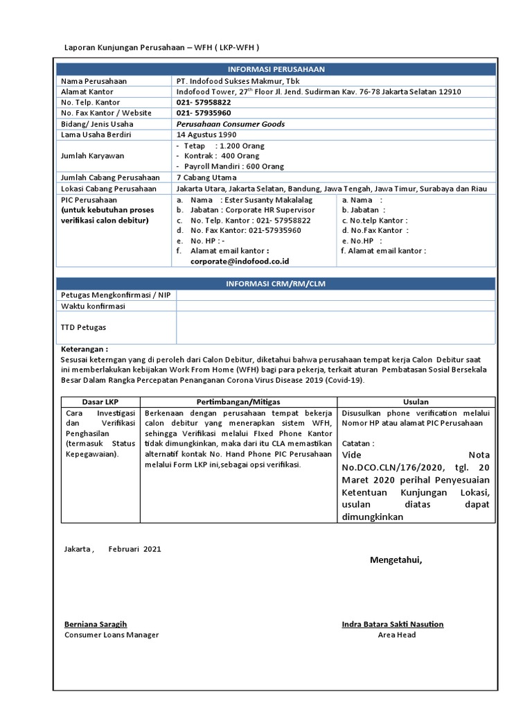 Laporan Kunjungan WFH PT Indofood | PDF | Karier & Perkembangan