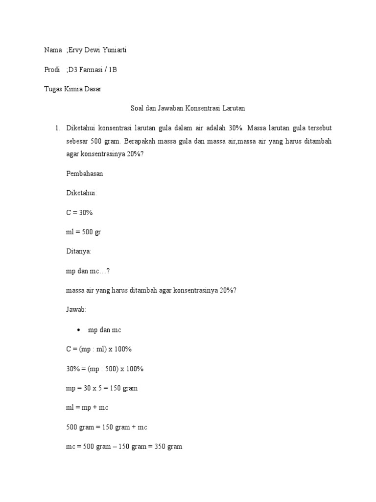 Soal Dan Jawaban Konsentrasi Larutan | PDF