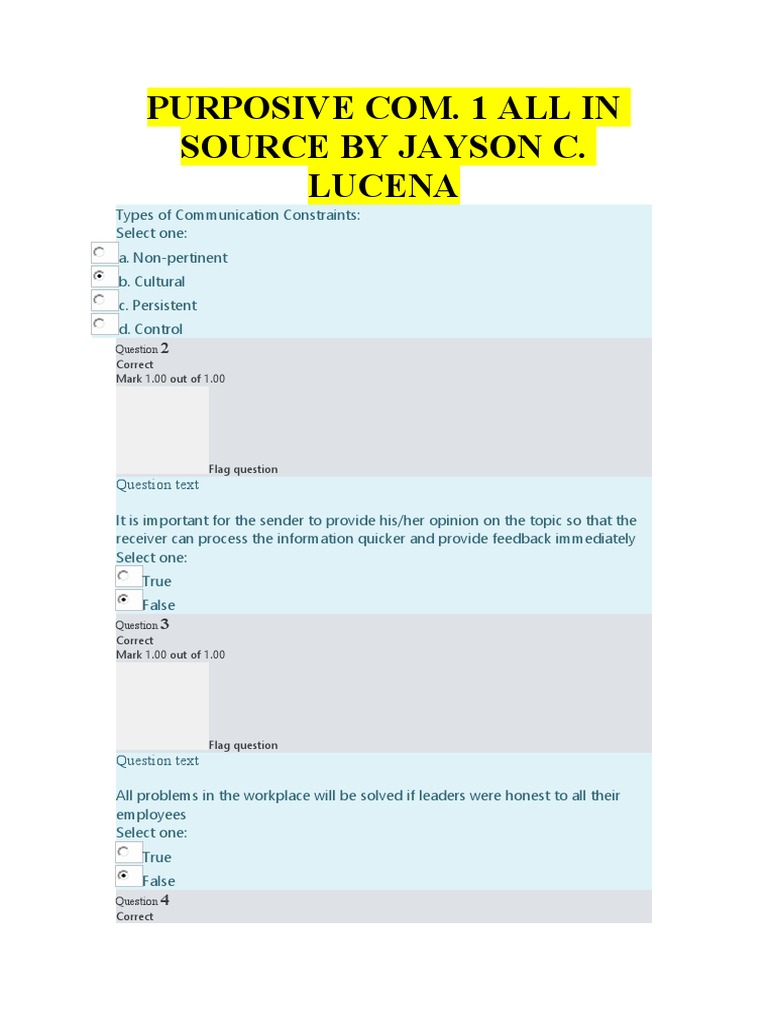 Purposive Com. 1 All in Source by Jayson C. Lucena | PDF | Question | Persuasion