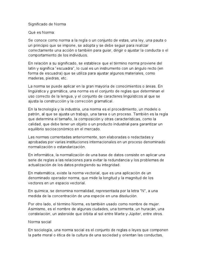 Significado de Norma | PDF | Norma (Matemáticas) | Legislación