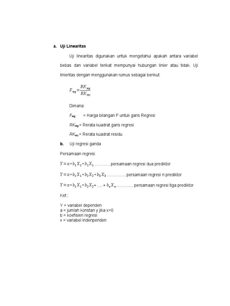 Rumus Uji Linearitas Dan Regresi Ganda | PDF