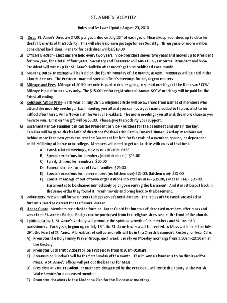 St. Anne's Sodality By-Law | PDF | Rosary | Prayer