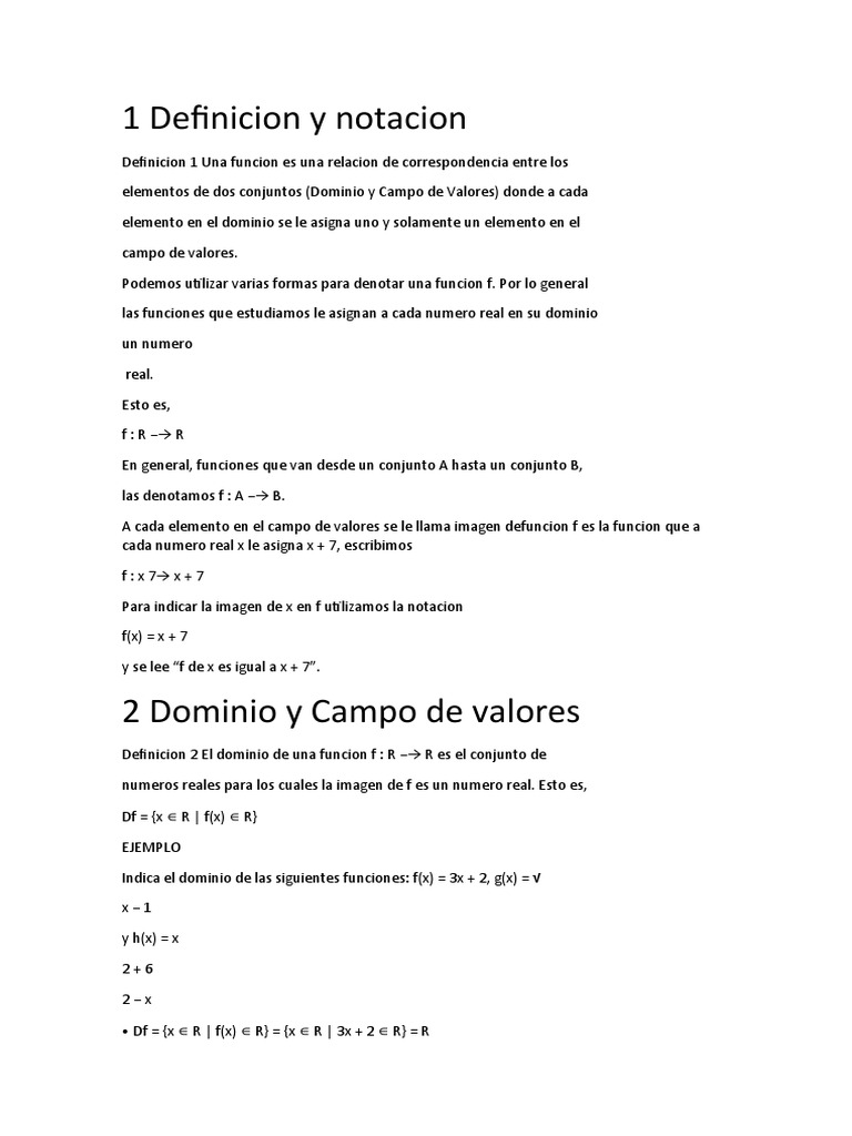 1 Definicion y Notacion | PDF | Función (Matemáticas) | Funciones y mapeos