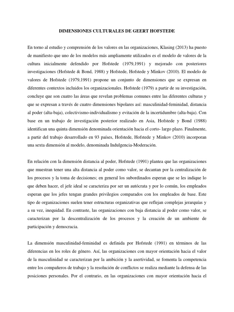 Dimensiones Culturales Hofstede | PDF | La naturaleza humana ...