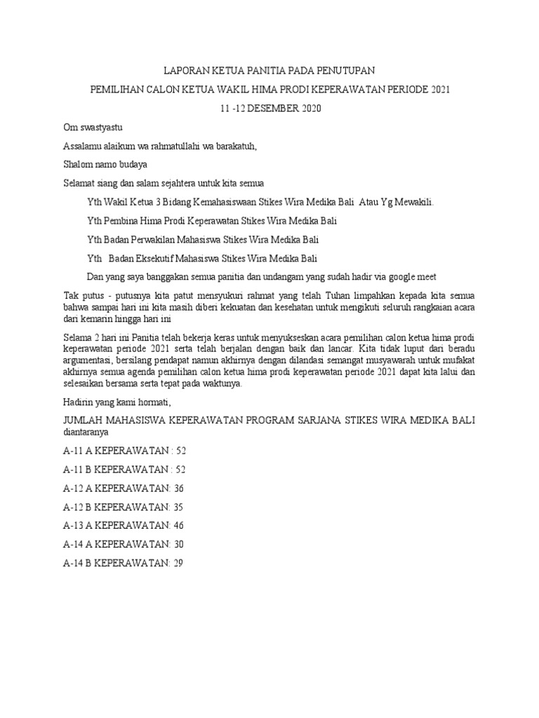 Laporan Ketua Panitia Pada Penutupan | PDF