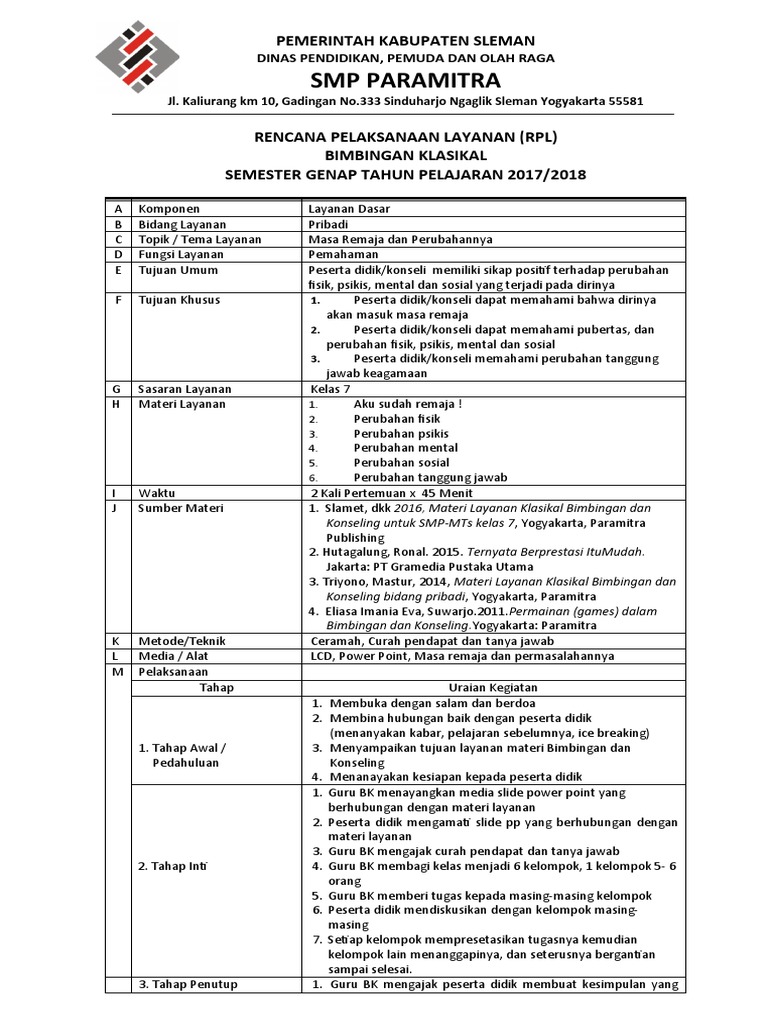 RPL MASA REMAJA DAN PERUBAHANNYA (Genap) | PDF
