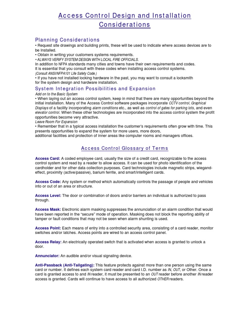 Access Control Design and Installation Considerations | PDF | Access ...