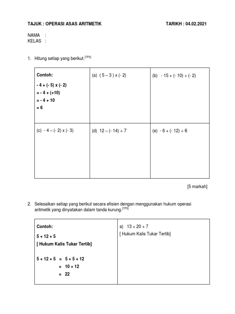 Latihan Operasi Asas Aritmetik | PDF
