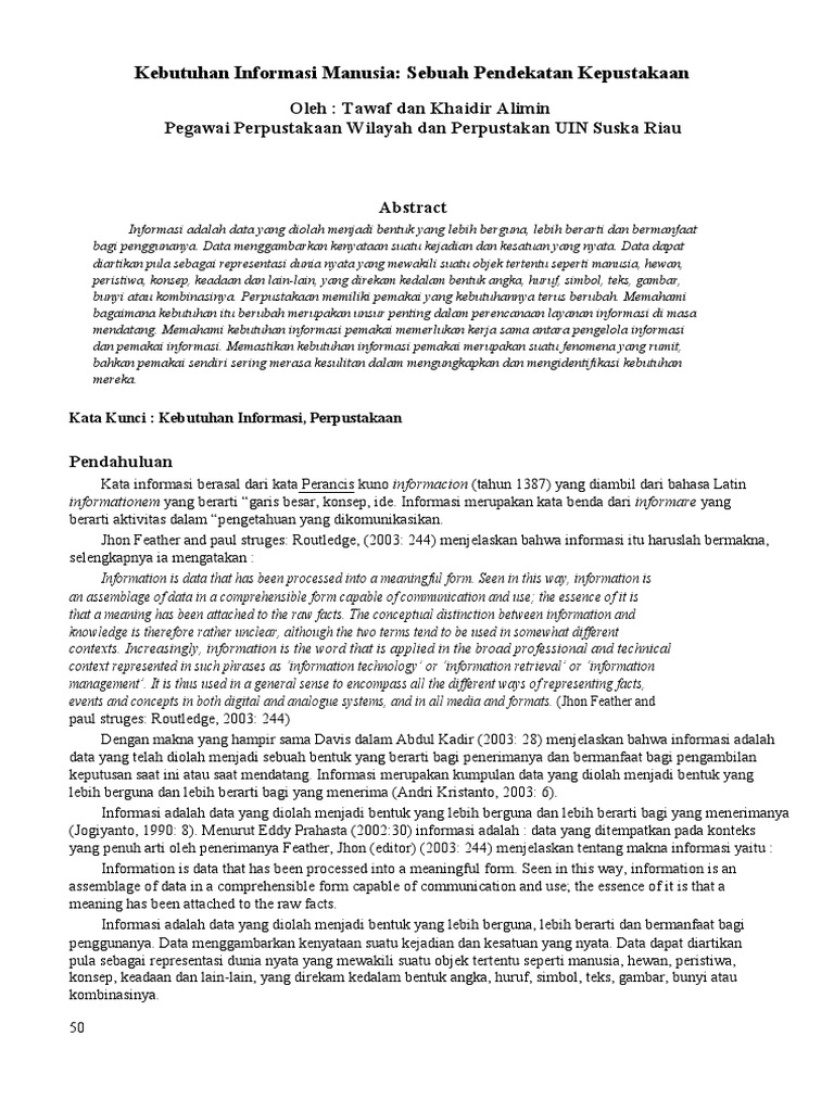 Kebutuhan Informasi Manusia | PDF