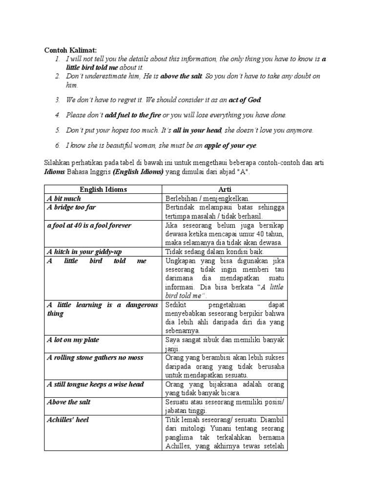 Contoh Kalimat Idiom | PDF