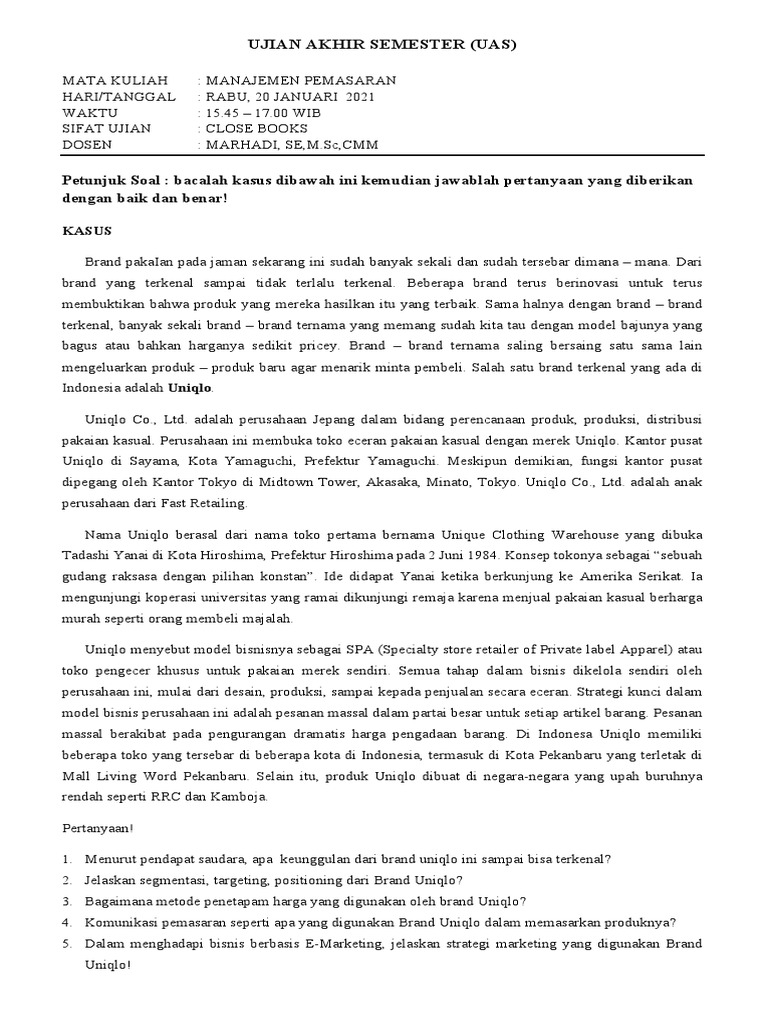 Uas Manajemen Pemasaran 2021 | PDF