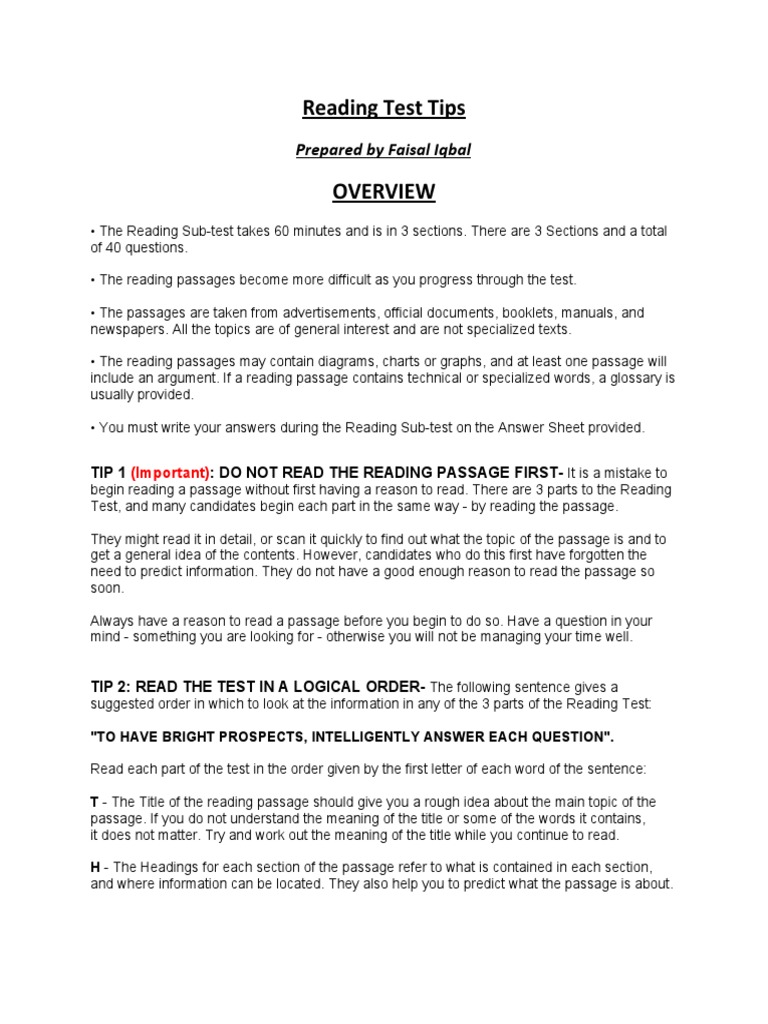Reading Test Tips - General | PDF | Question | International English ...