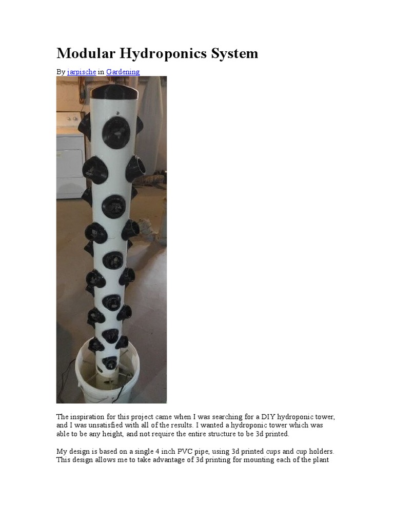 Modular Hydroponics System | PDF | 3 D Printing | Pipe (Fluid Conveyance)