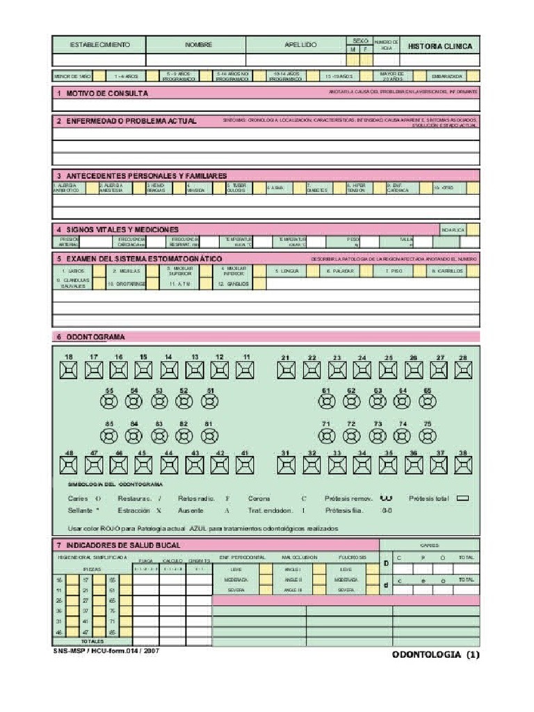 Formato de Historia Clinica Odontologica MSP | PDF