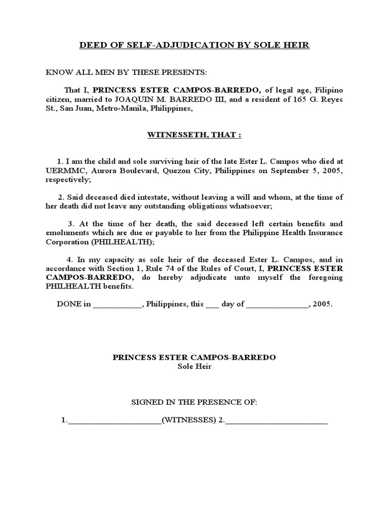 Deed of Self-Adjudication | PDF