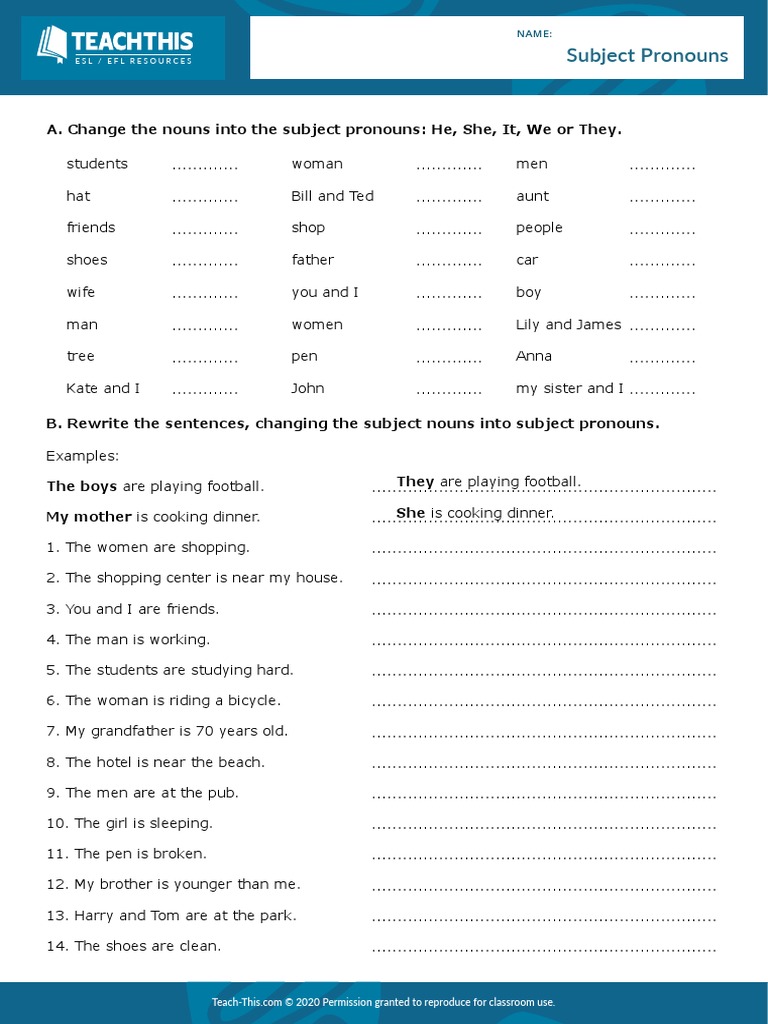 Subject Pronouns Interactive Worksheet | PDF | Grammar | Languages