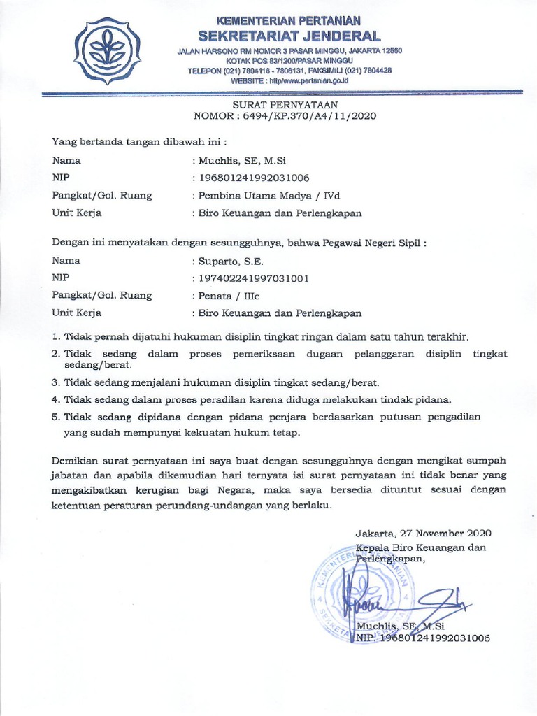 Surat Pernyataan Bebas HD - Suparto | PDF