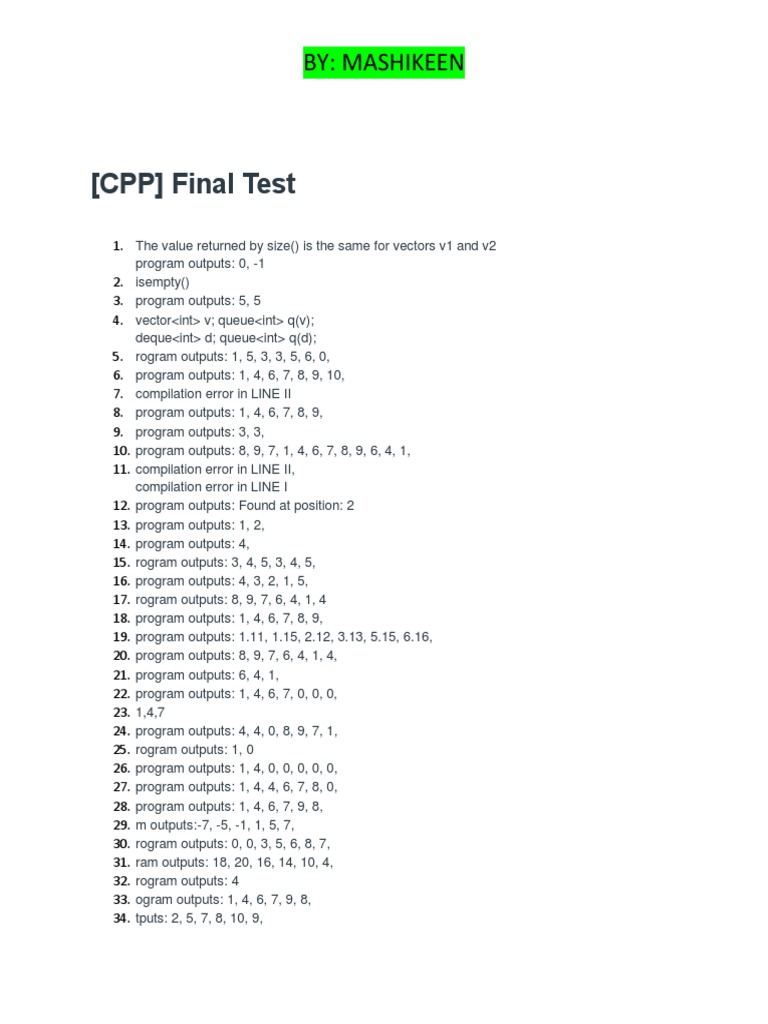 (CPP) Final Test: By: Mashikeen | PDF | Technology Development ...