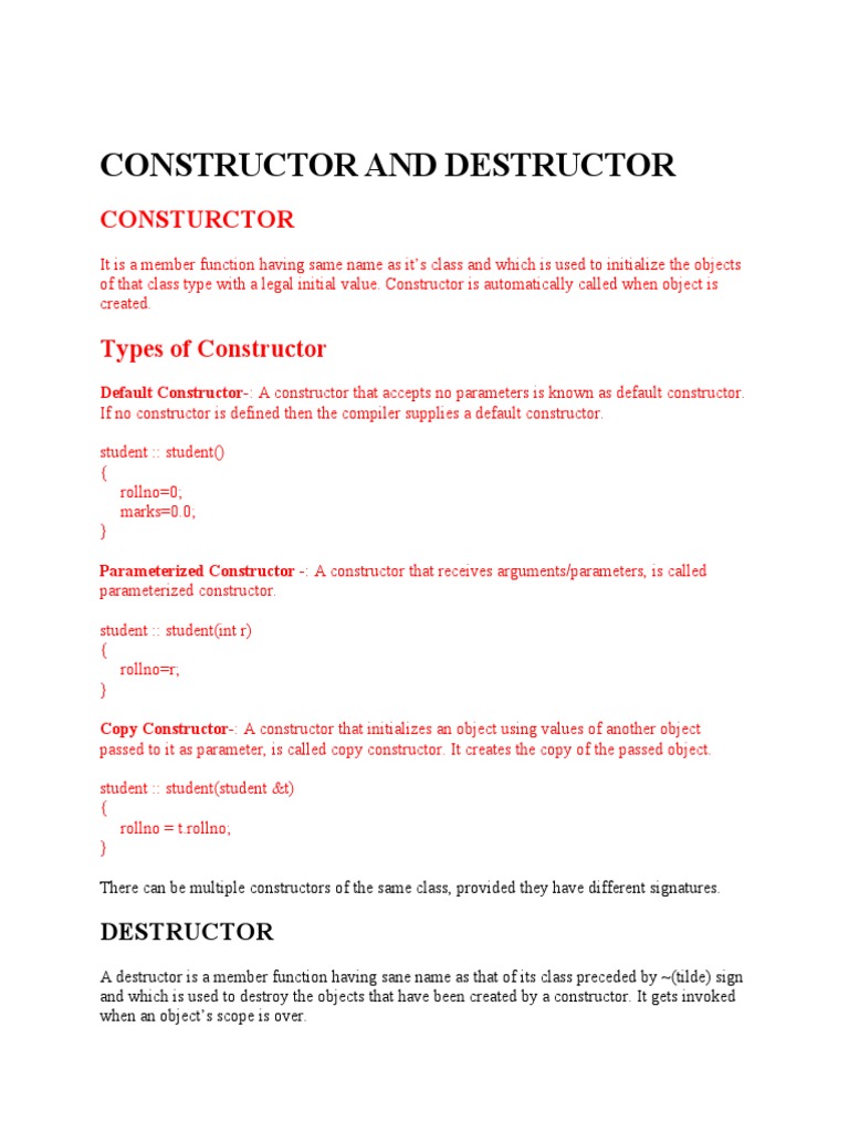 Constructor And Destructor C Pdf Inheritance Object Oriented Programming Constructor