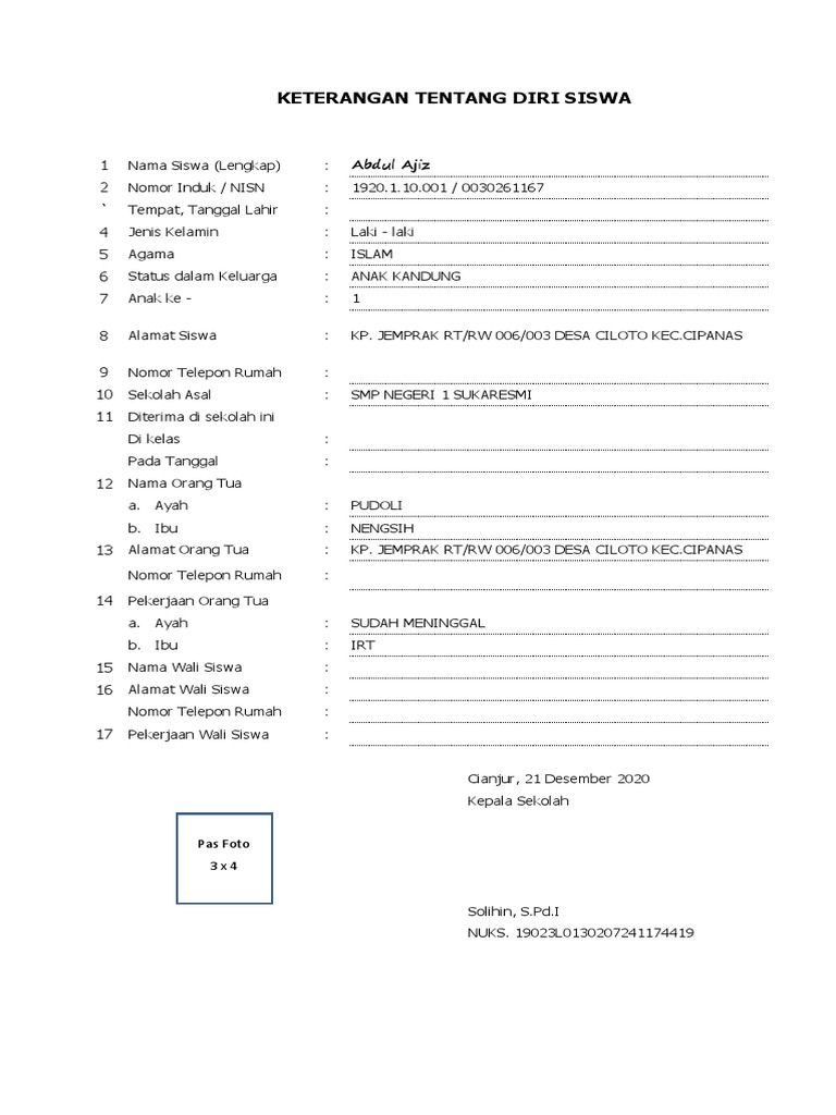 Contoh Rapot Kelas Xi 2020S Semester 1 | PDF