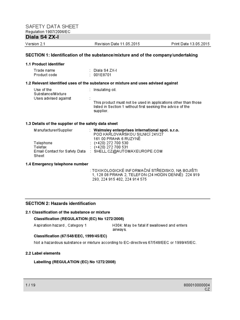 Diala s4 ZX I - Safety - Data - Sheet | PDF | Personal Protective ...