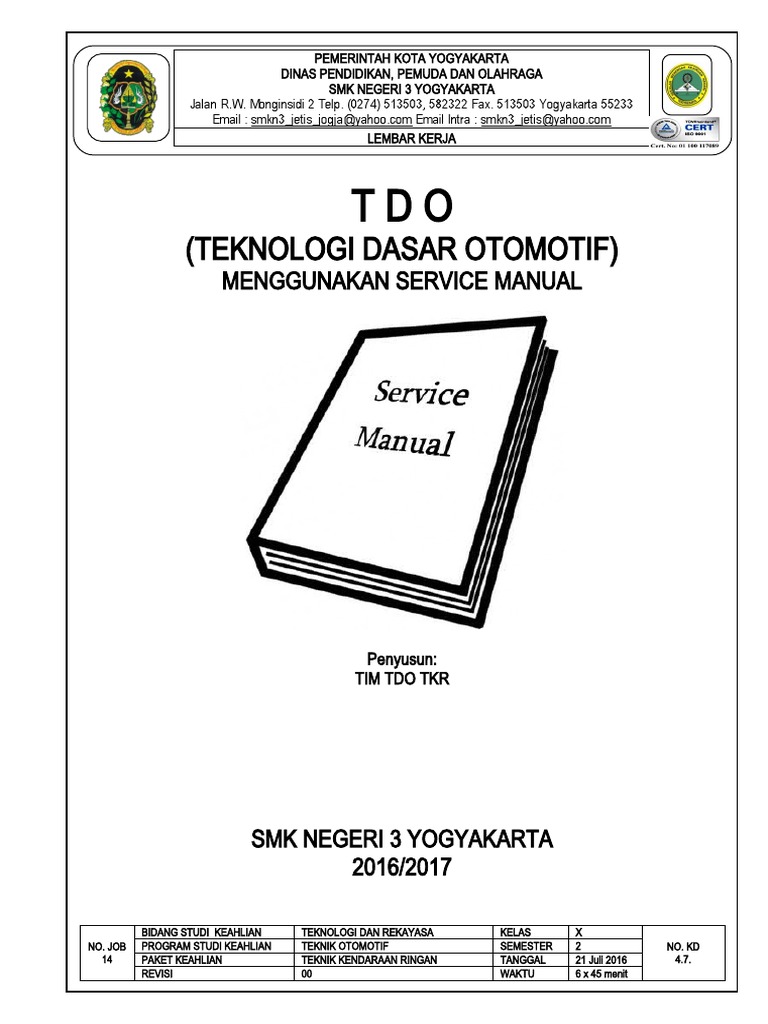 Job Sheet TDO 14 Menggunakan Service Manual | PDF