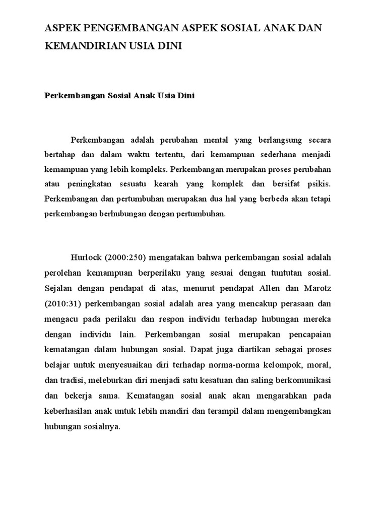 Perkembangan Sosial dan Kemandirian Anak Usia Dini | PDF
