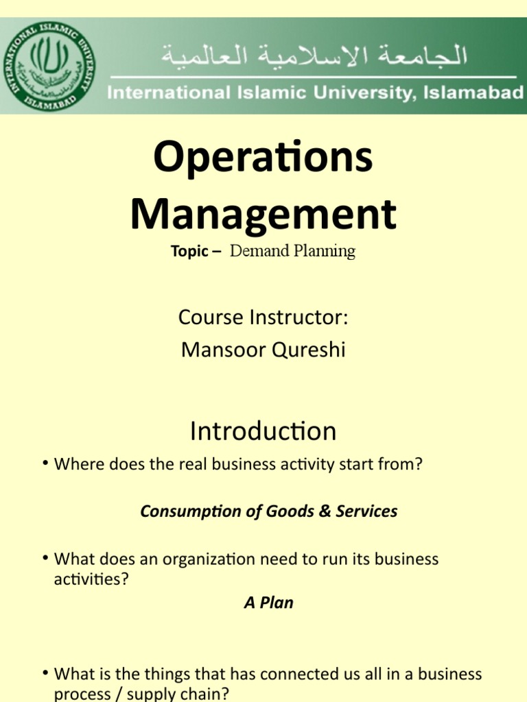 Operations Management: Course Instructor: Mansoor Qureshi | PDF ...