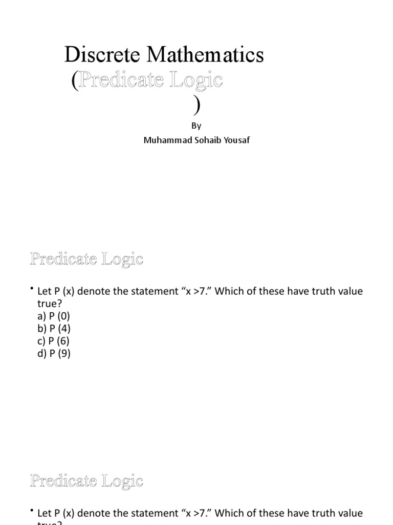 Discrete Mathematics MCQ's : Predicate Logic Quantifiers | PDF | First Order Logic | Semantics