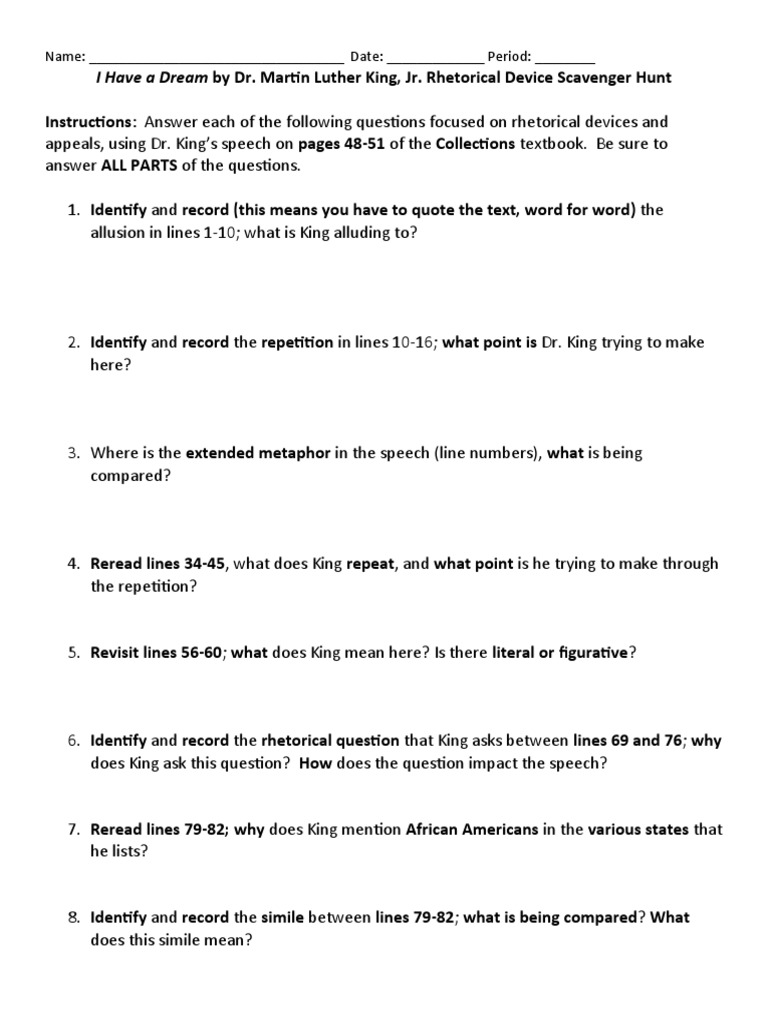 I Have A Dream by Dr. Martin Luther King, Jr. Rhetorical Device ...