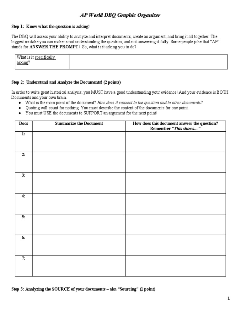 AP World DBQ Graphic Organizer | PDF | Question | Cognition