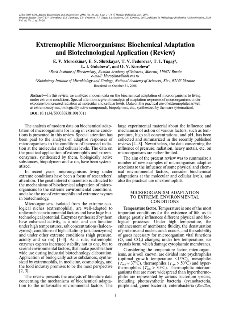 Extremophilic Microorganisms: Biochemical Adaptation and ...
