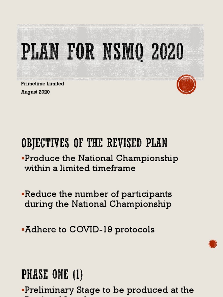 Plan For NSMQ 2020 | PDF | Sports | Leisure