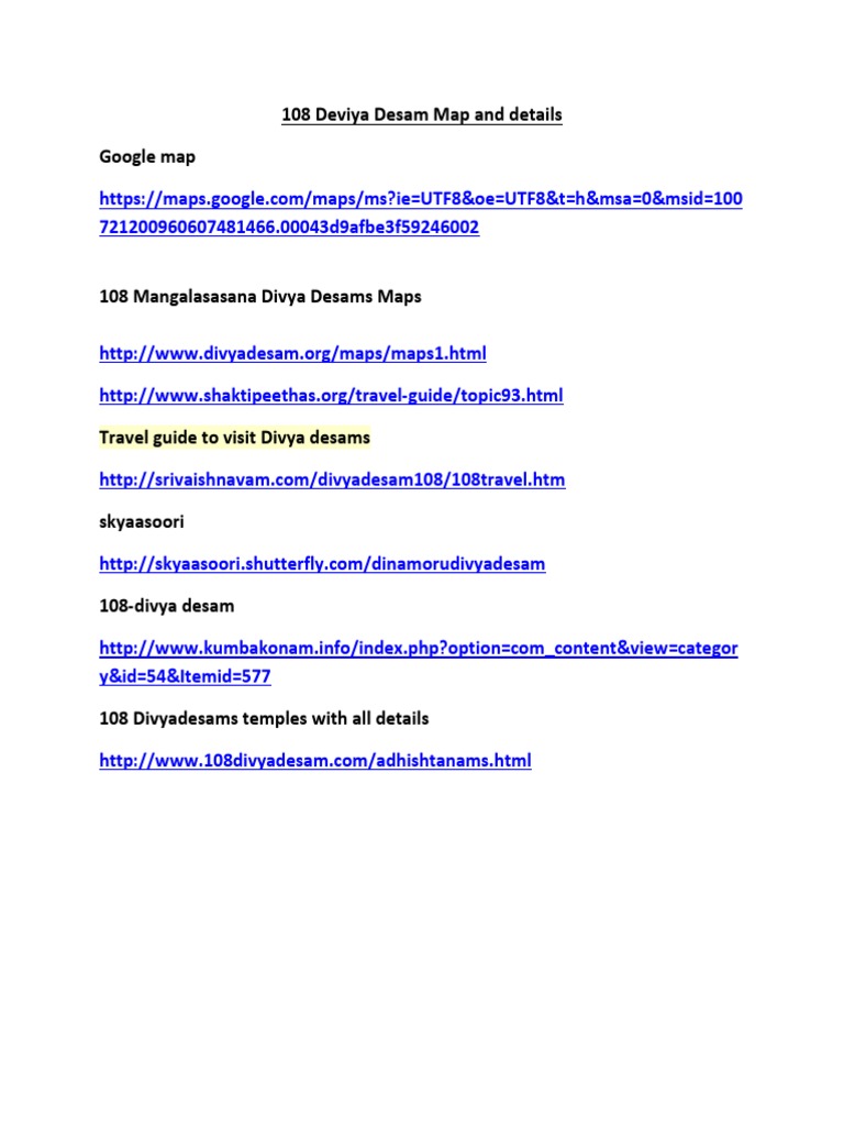 108 Deviya Desam Map and Details | PDF