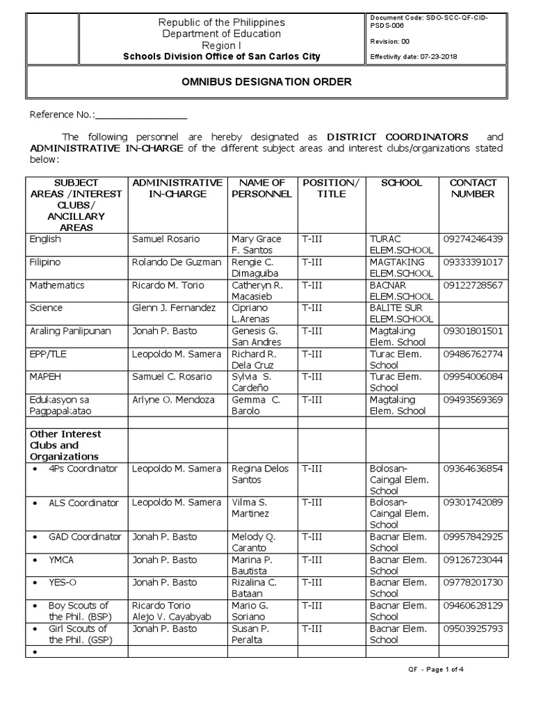 Omnibus Designation Order 2018 | PDF | Philippines