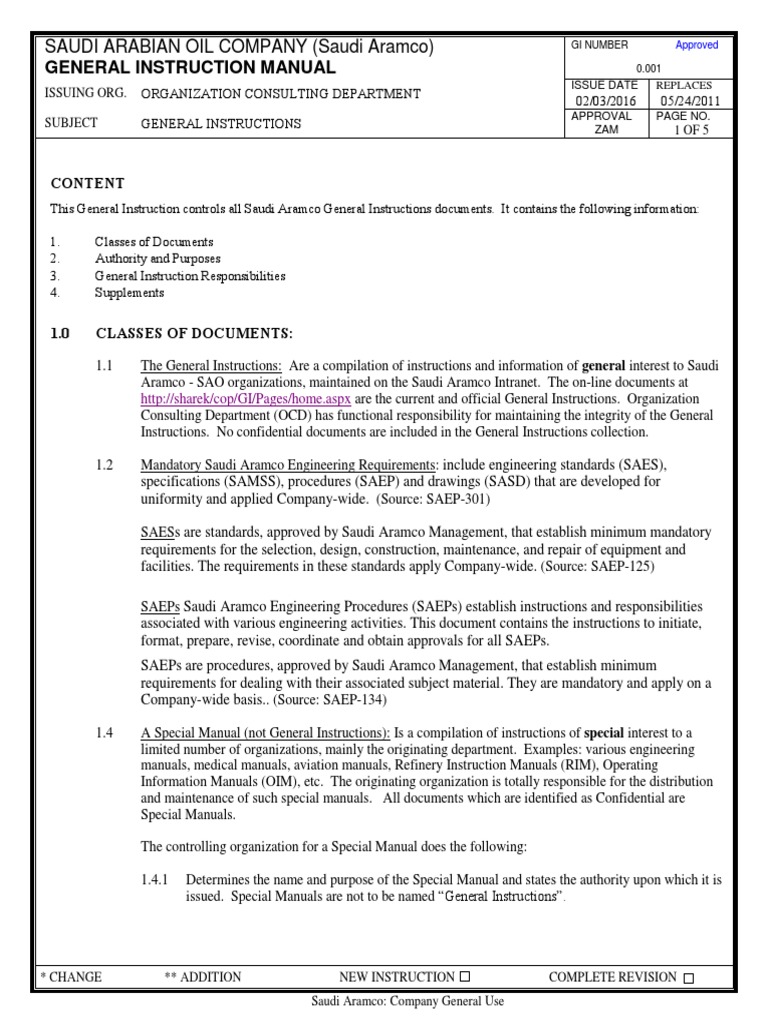 Saudi Aramco General Instruction Manual | PDF
