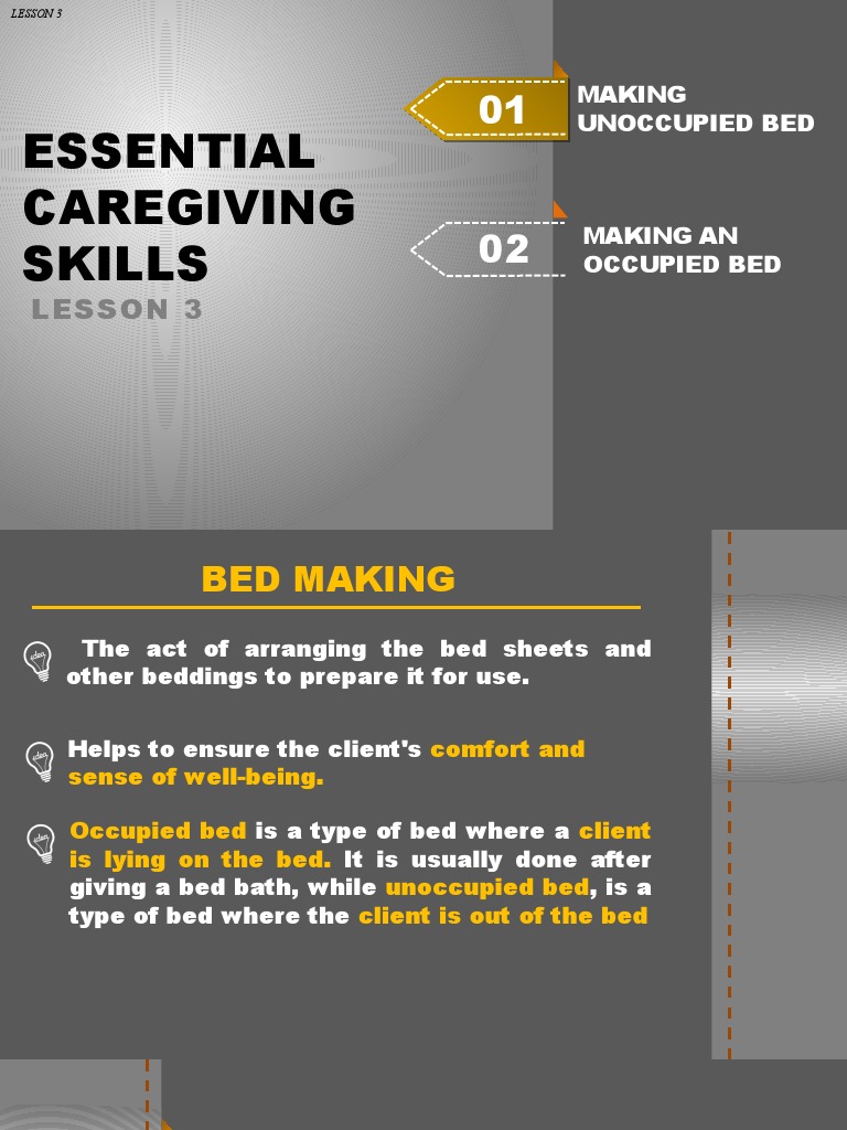 Essential Caregiving Skills: Lesson 3 | PDF | Bed | Bedding