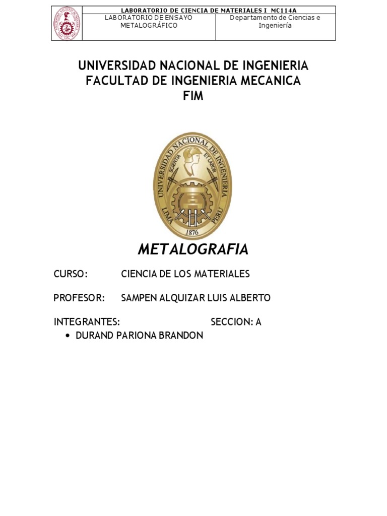 Metalografia Informe 5 Mc112 | PDF | Rieles | Acero