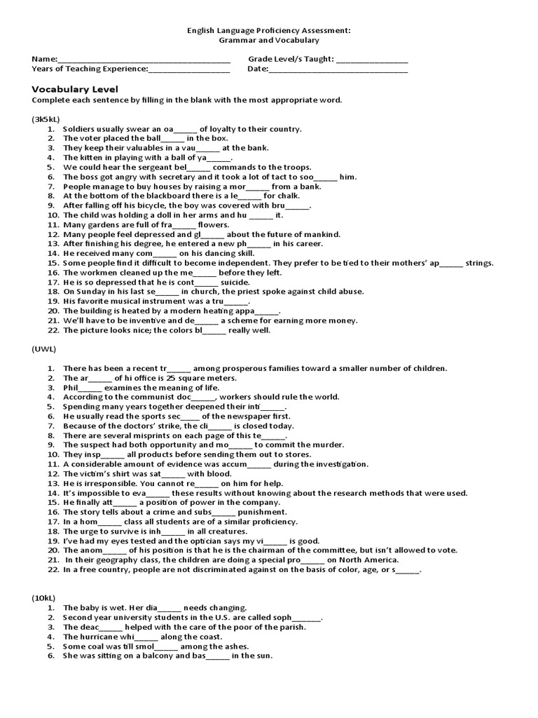English Proficiency Assessment Guide | PDF