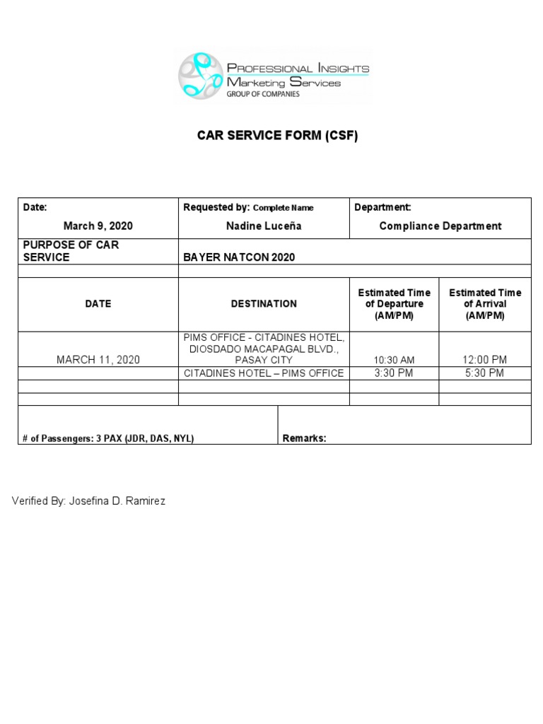 Car Service Form | PDF