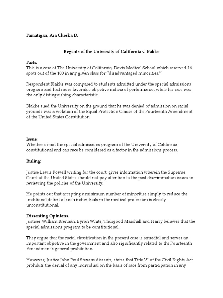 Regents v. Bakke: Supreme Court Ruling | PDF | Politics | Social Science