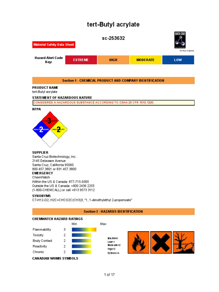 Tert-Butyl Acrylate MSDS | PDF | Combustion | Fires