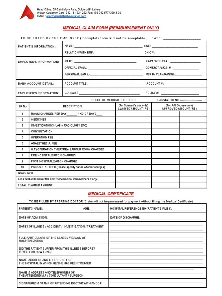 Claim Form Reimbursement | PDF | Hospital | Physician