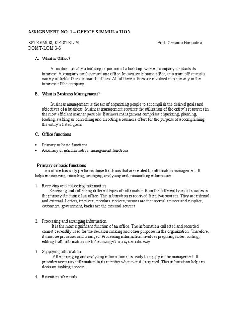 Office Management Simulation Assignment | PDF | Information | Simulation