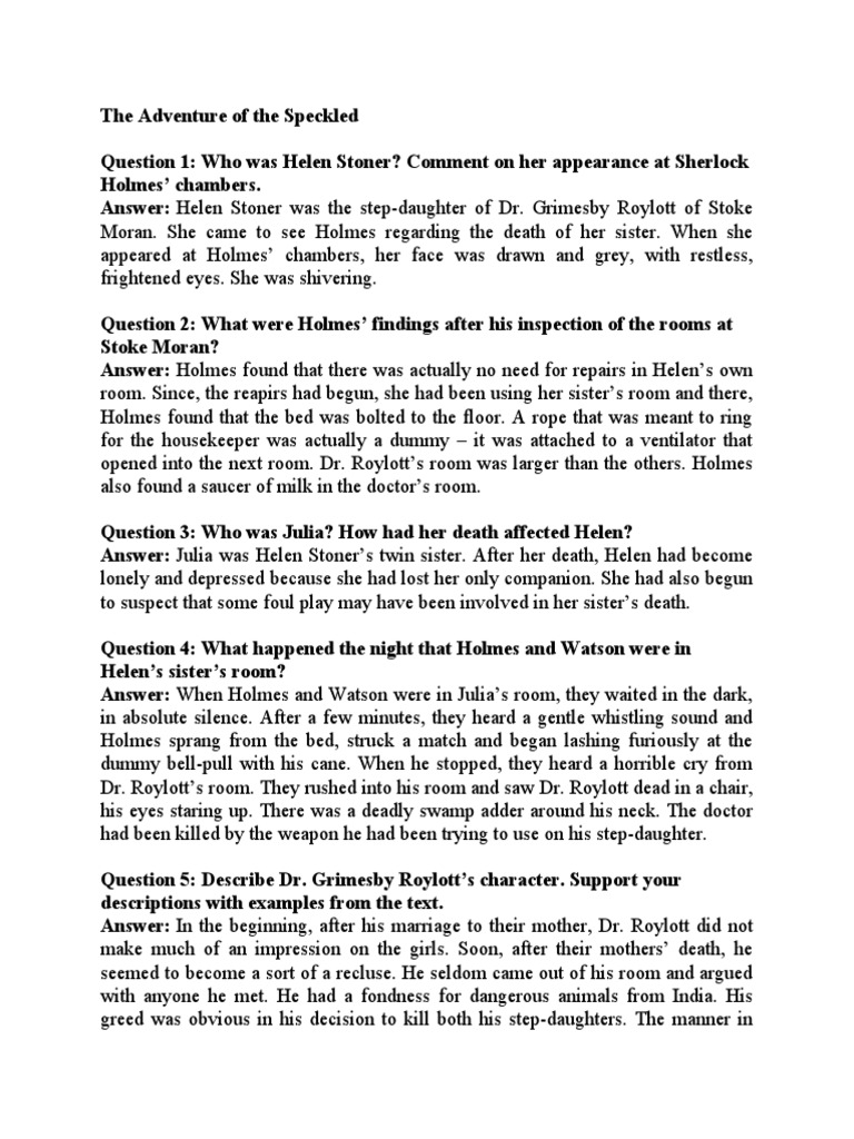 The Adventure of Speckled Band | PDF | The Adventure Of The Speckled ...