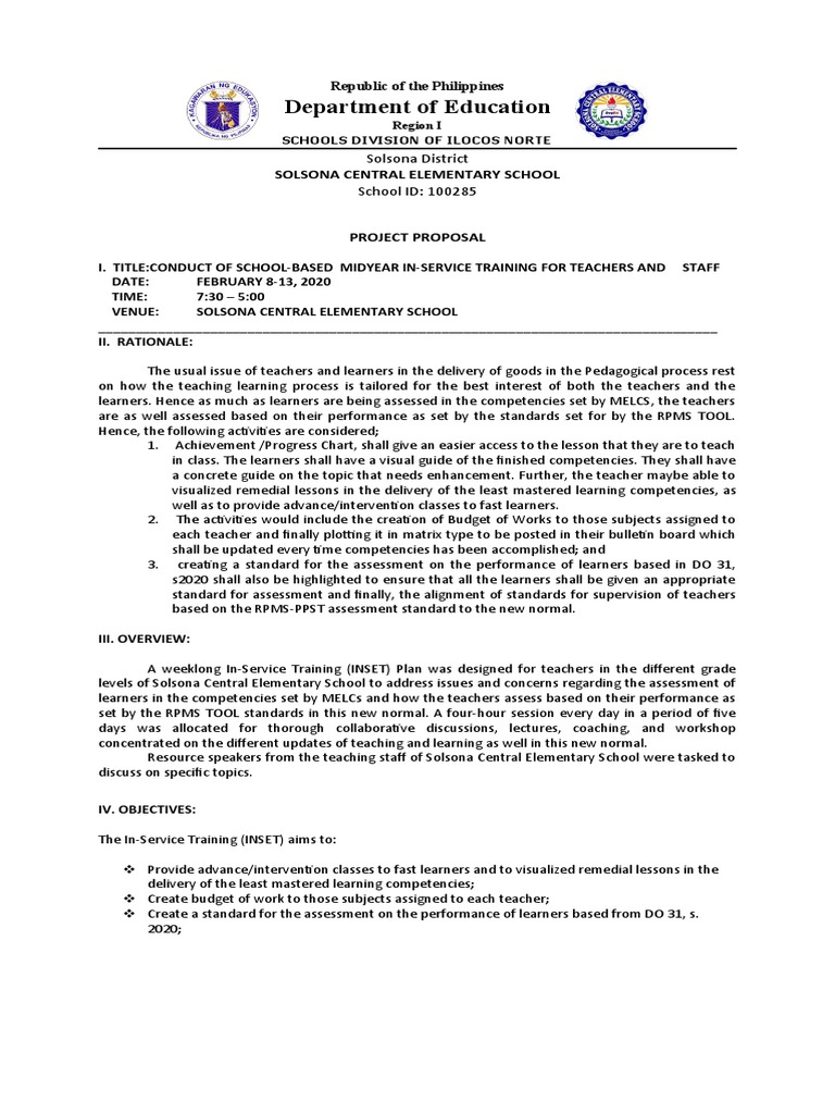 Project Proposal INSET December2020 | PDF | Educational Assessment ...