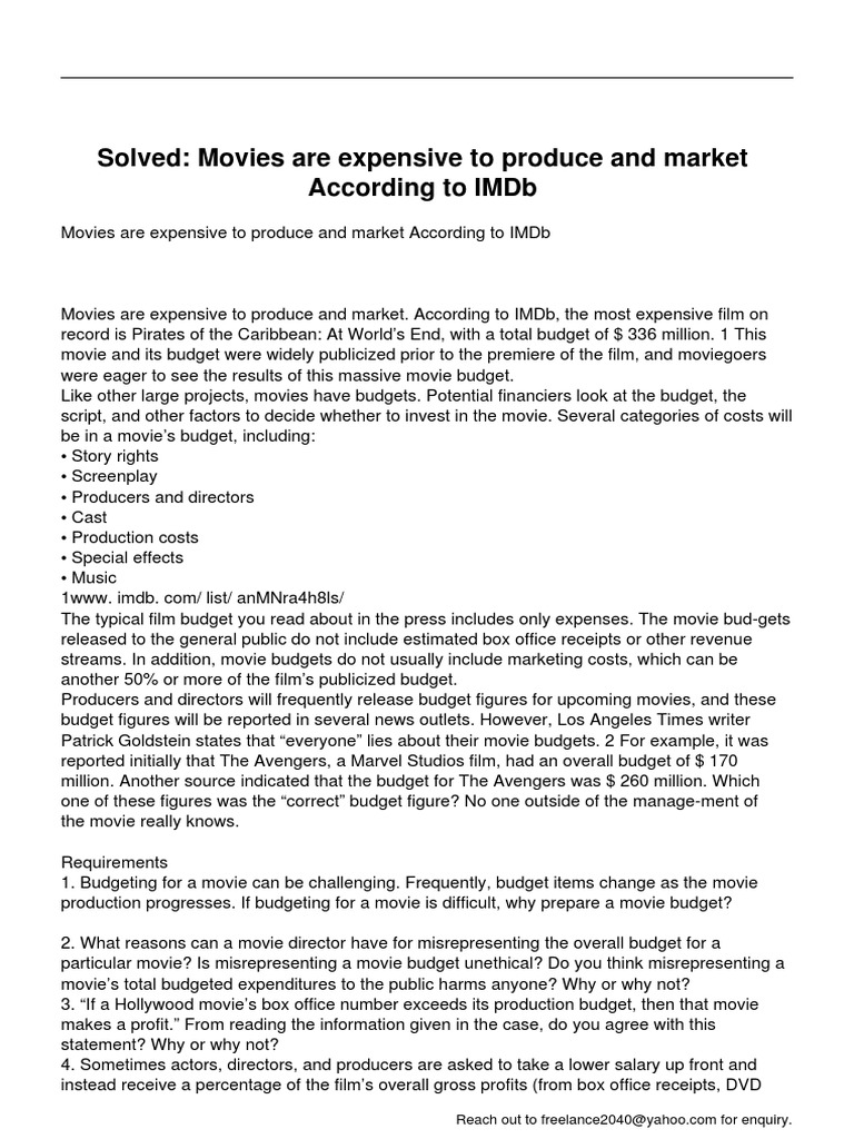 Movies Are Expensive To Produce and Market According To Imdb | PDF ...