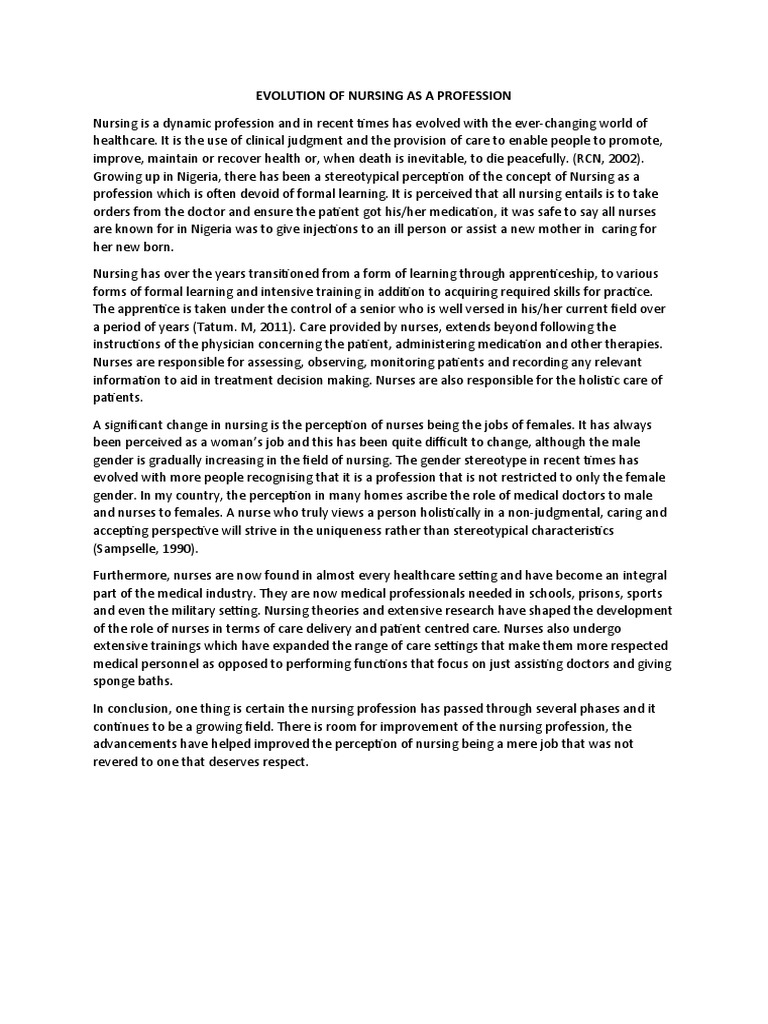 Evolution of The Nursing Profession | PDF | Nursing | Patient