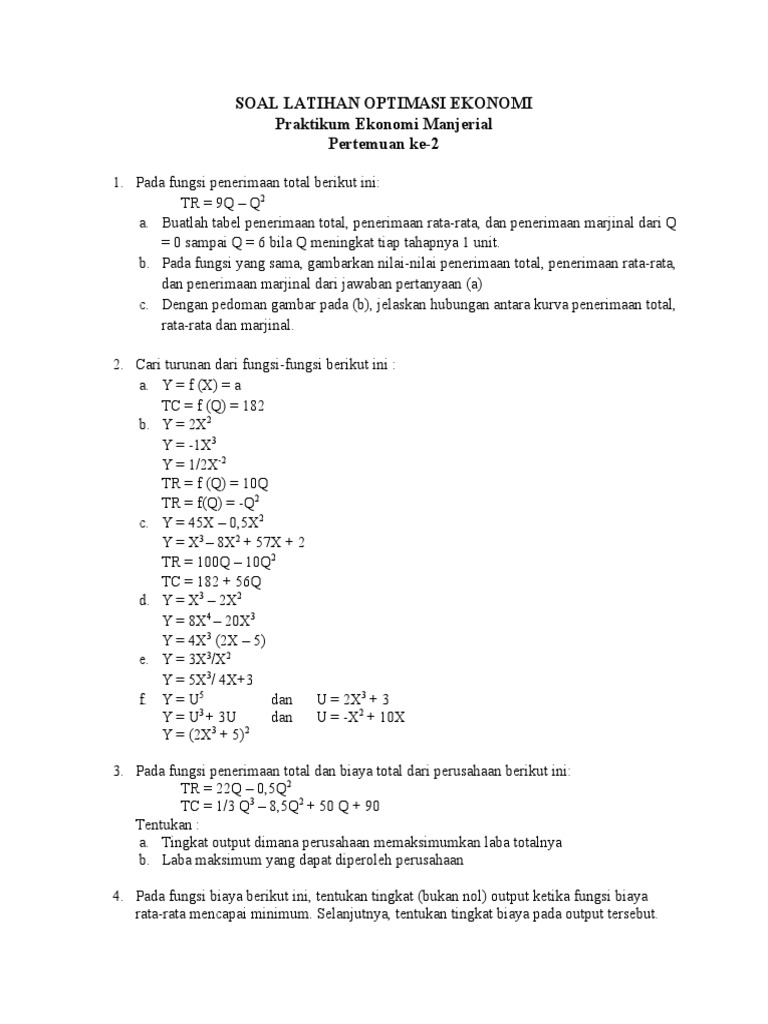 Soal Latihan Optimasi Ekonomi Pert-2 | PDF | Metode & Bahan Ajar